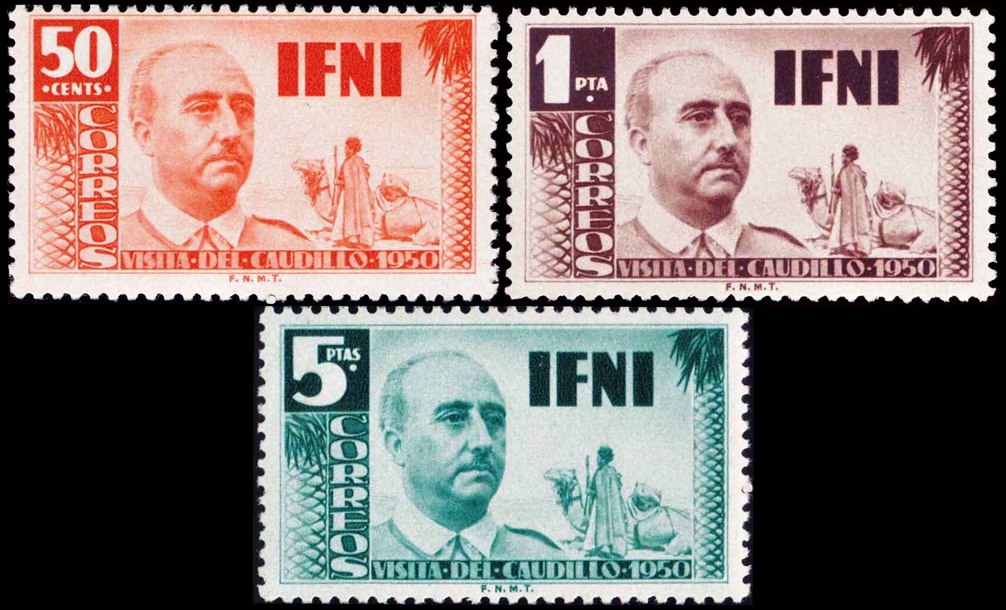 IFNI/SELLOS, 1951 - VISITA DEL CAUDILLO - FRANCISCO FRANCO - YV 54/56 ...